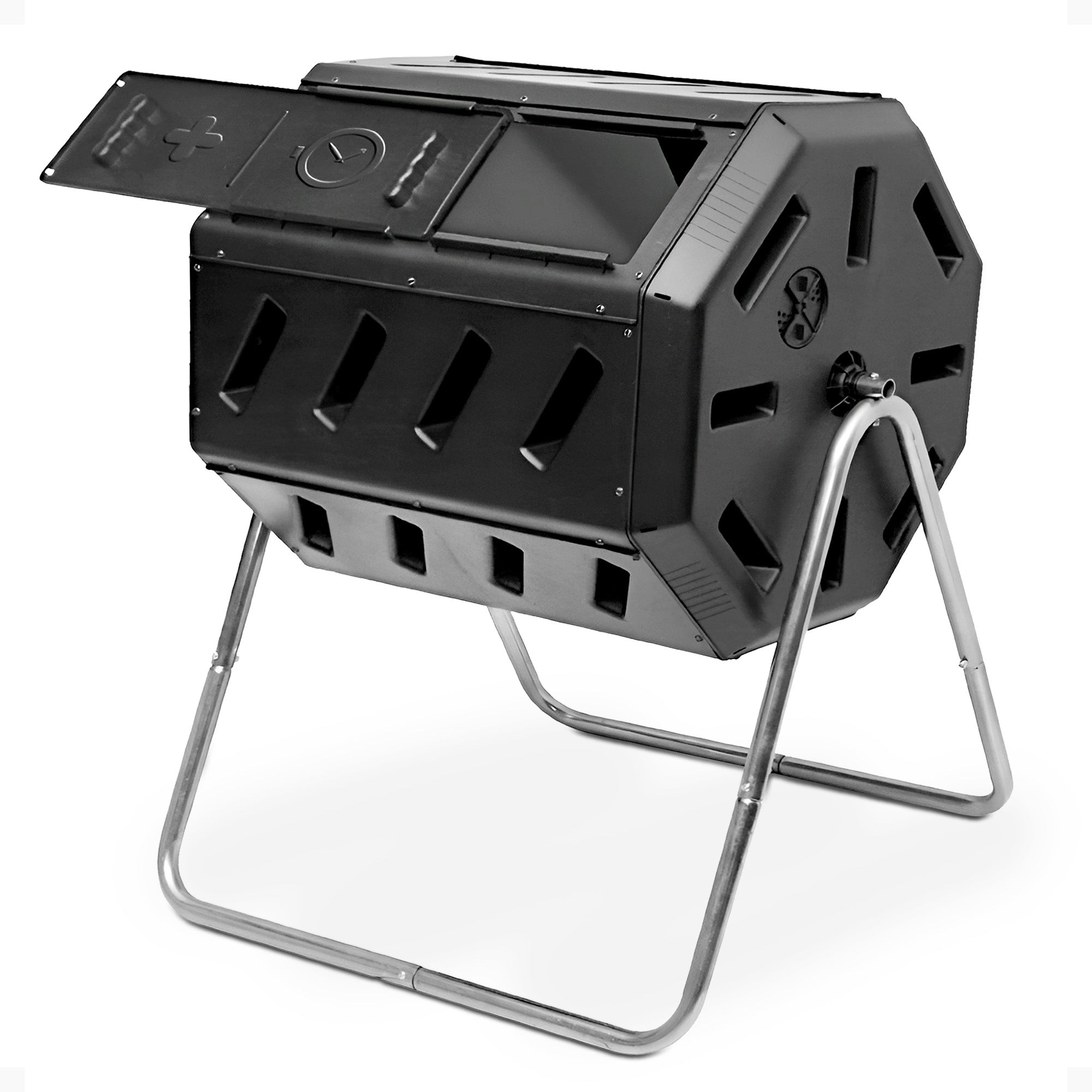 FCMP Outdoor 37 Gallon Elevated Dual Chamber Tumbling Garden Composter ...