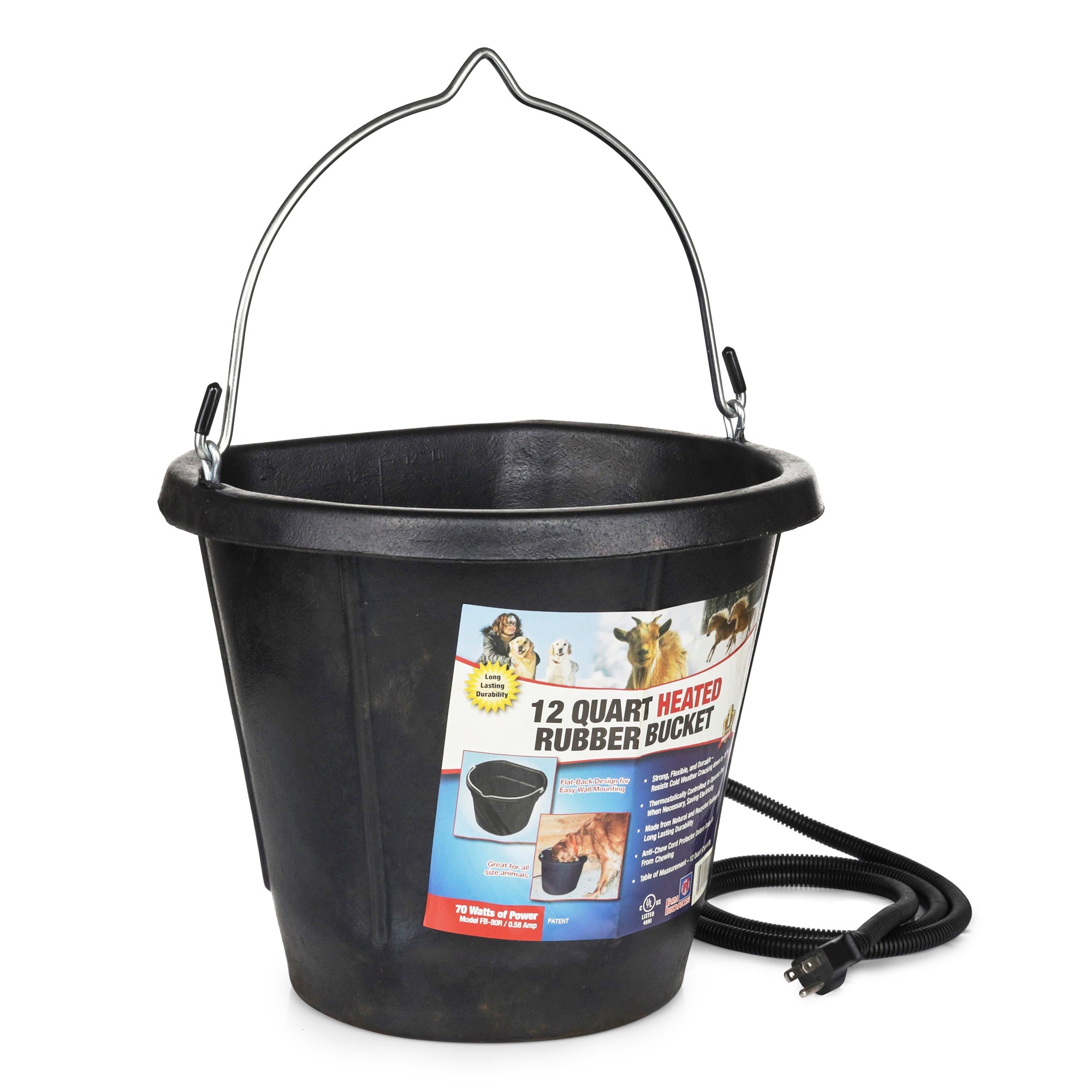 Farm Innovators FB-80R Rubber 3 Gallon Flat Back Heated Bucket, 70 Wat ...
