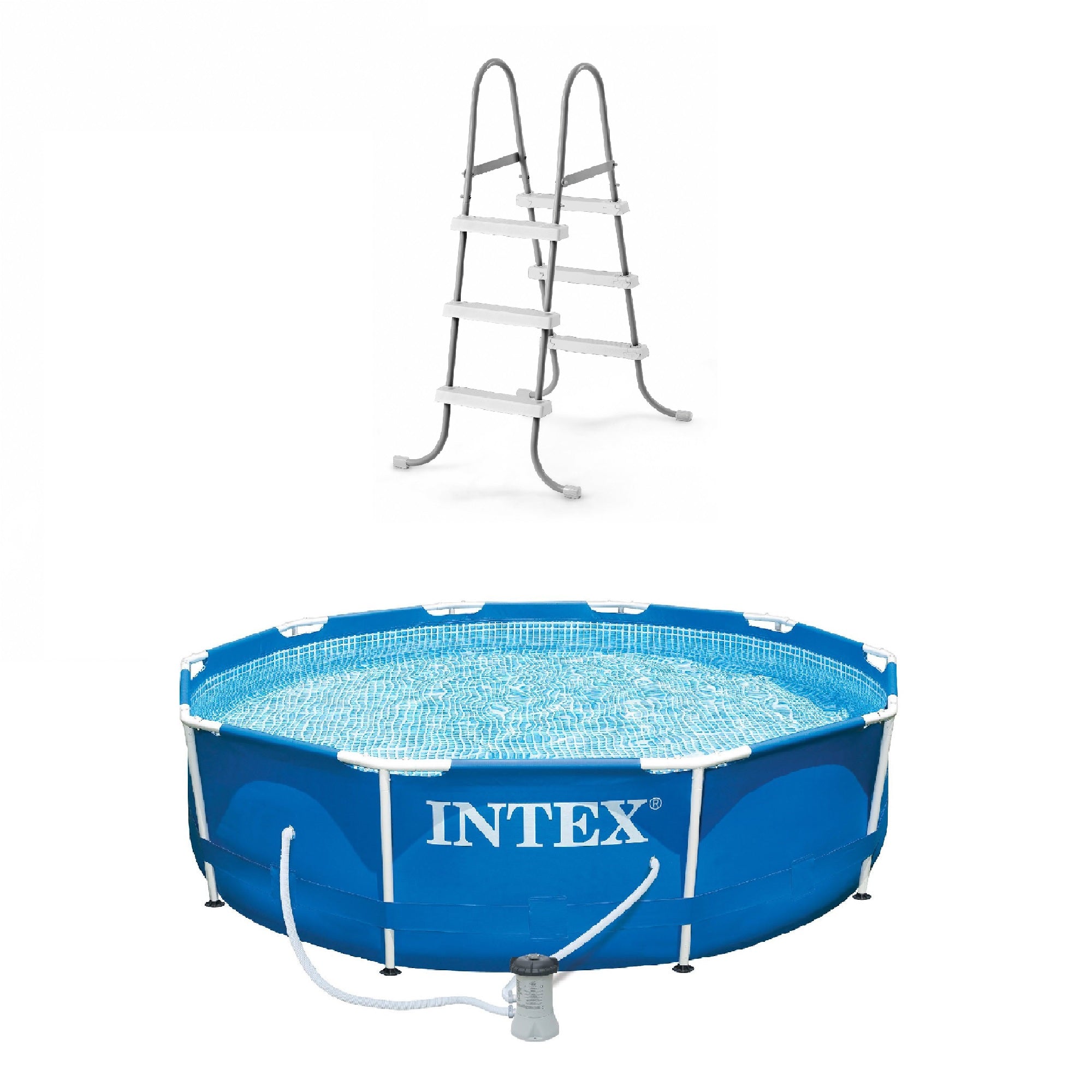 Intex Above-Ground Pool Ladder w/ Intex 10 x 2.5-Foot Pool Set with Fi ...