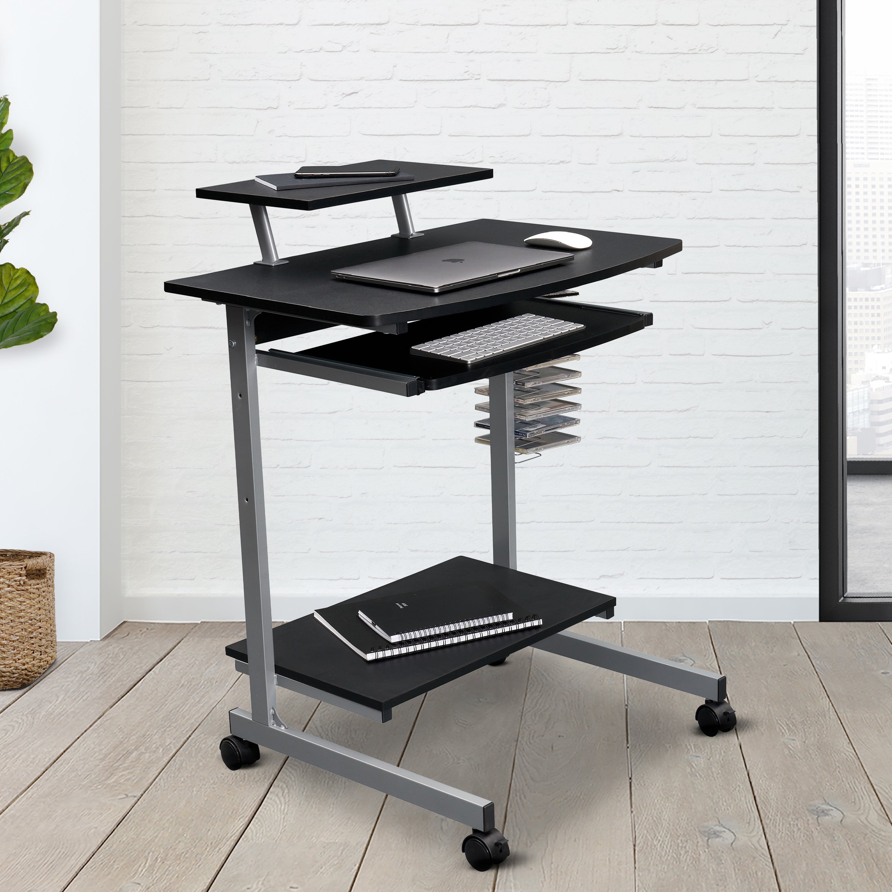 Compact Computer Cart With Storage, Graphite – SOLBREEZE