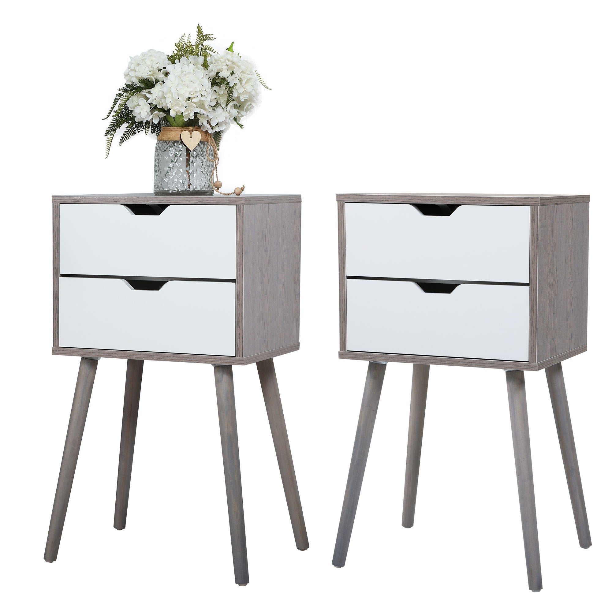 Set of 2 Bedside Table with Two Drawer Storage Design for Living Room ...