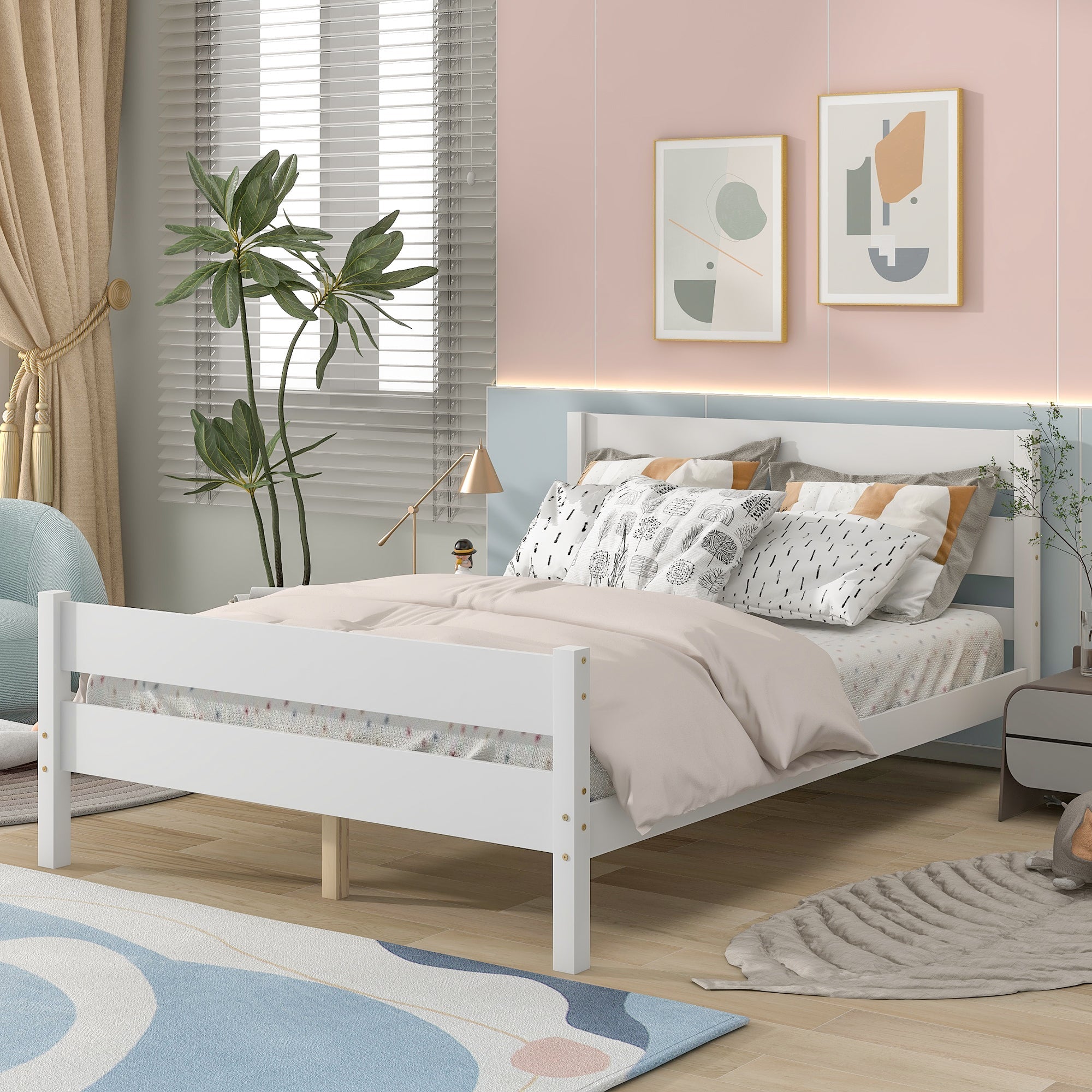 Full Bed with Headboard and Footboard,White – SOLBREEZE