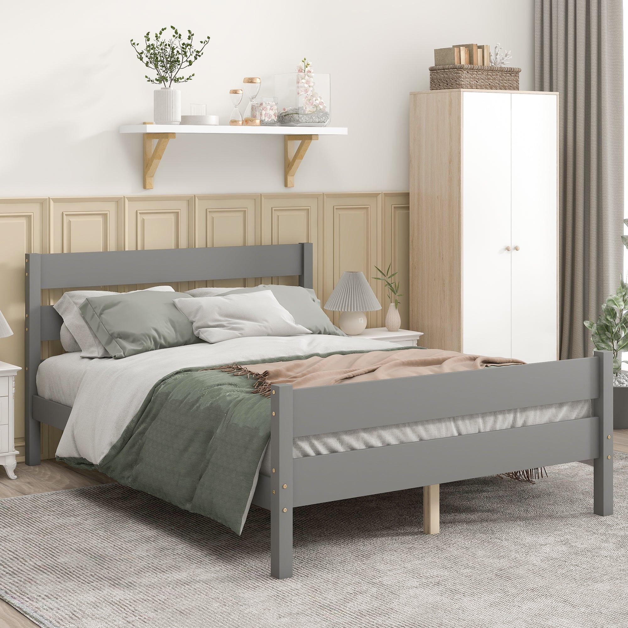 Full Bed with Headboard and Footboard,Grey – SOLBREEZE