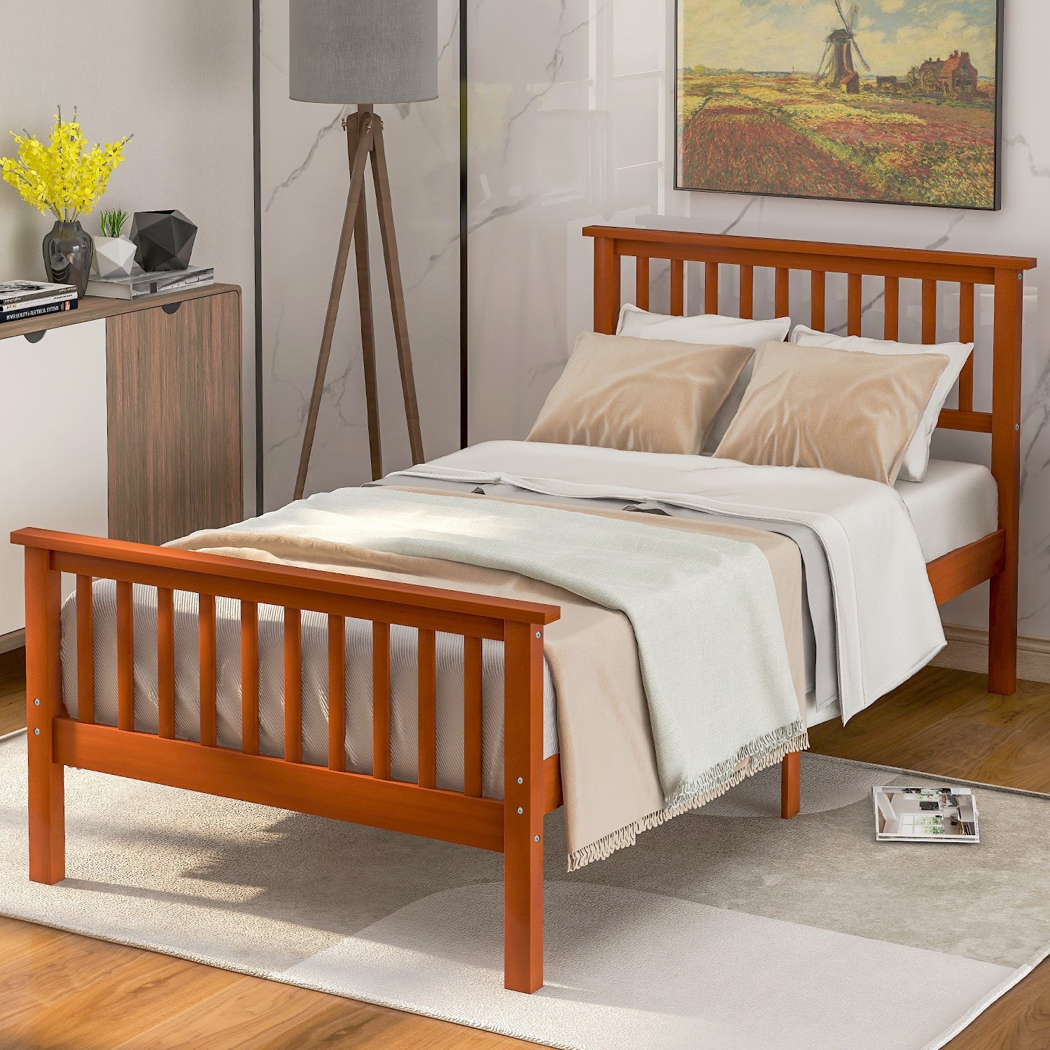 Wood Platform Bed with Headboard and Footboard (Oak) – SOLBREEZE