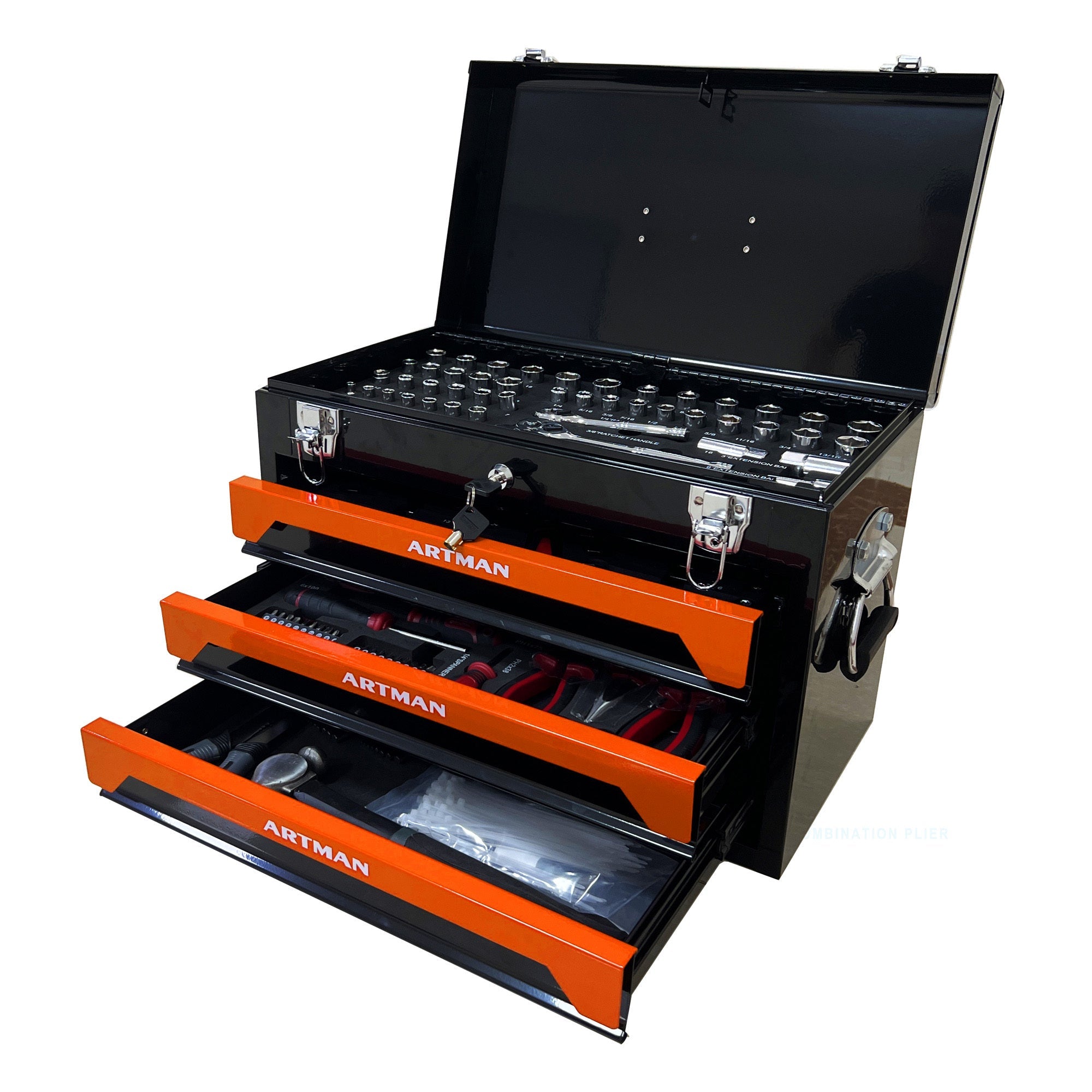 3 Drawers Tool Box with Tool Set--Orange – SOLBREEZE